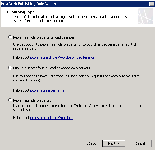 Create a New Web Site Publishing Rule