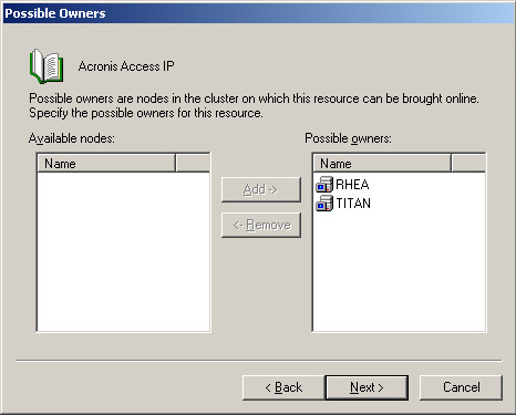 Installing Acronis Access on a Windows 2003 Microsoft Failover Cluster