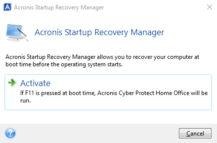 Acronis Startup Recovery Manager