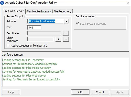 Using the Configuration Utility – Acronis Cyber Files 8.8
