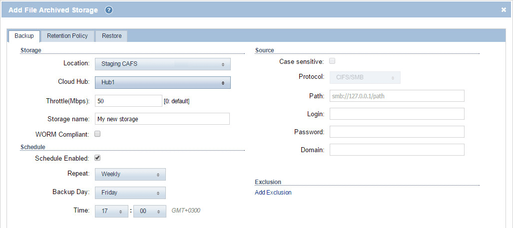 Add File Archived Storage Dialog Box