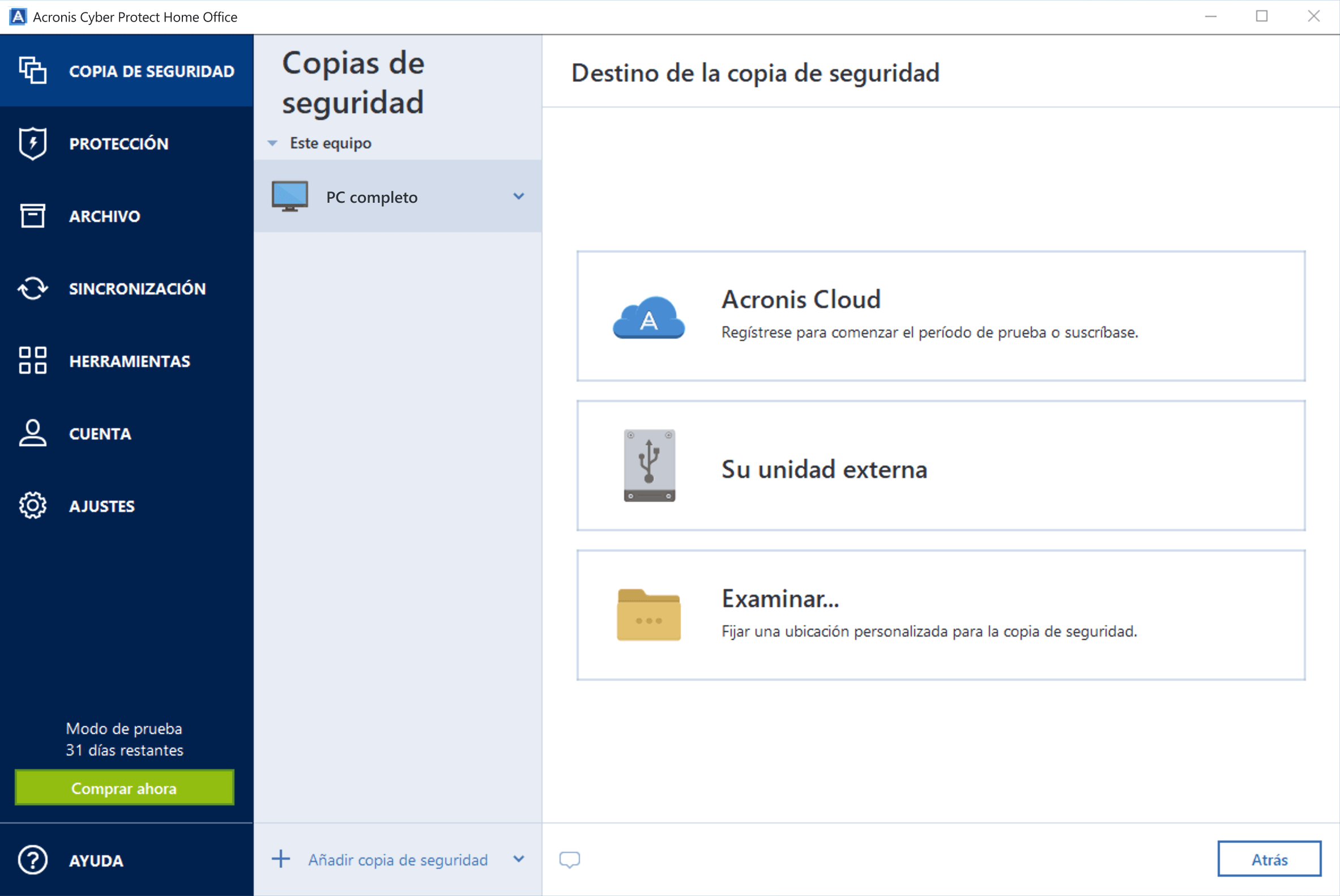 Guía de inicio rápido - Acronis Cyber Protect Home Office