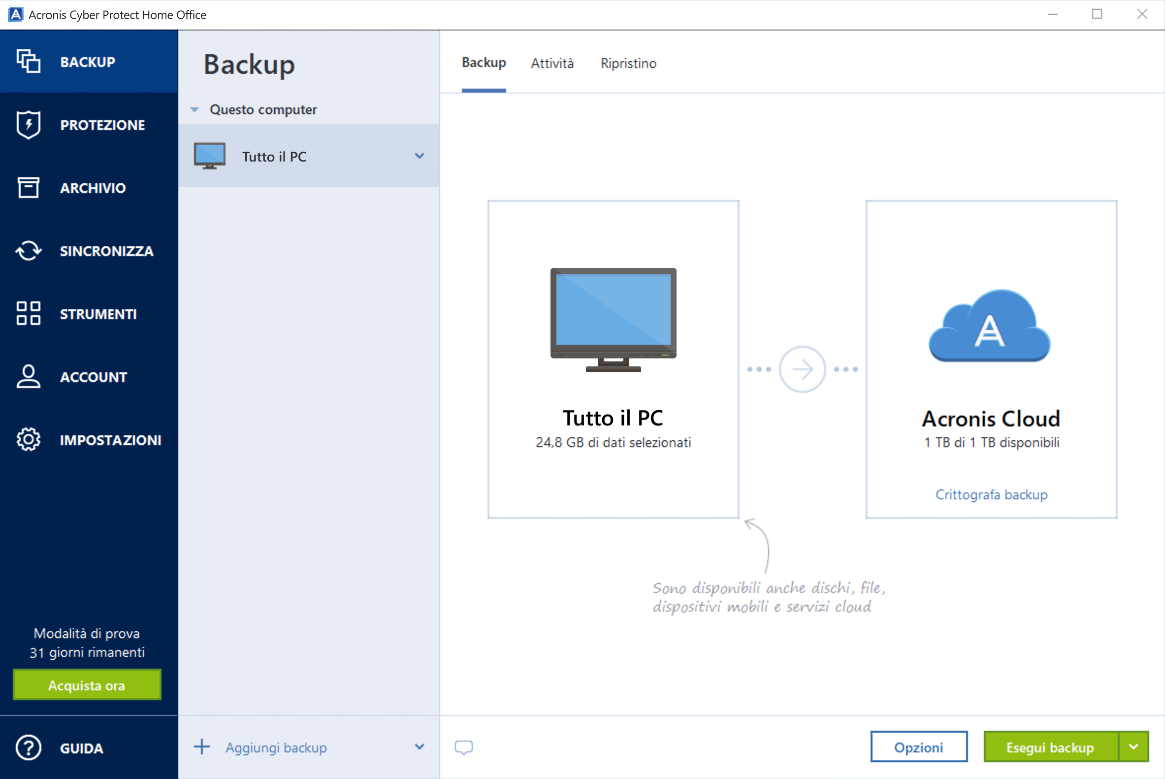 Guida rapida introduttiva - Acronis Cyber Protect Home Office