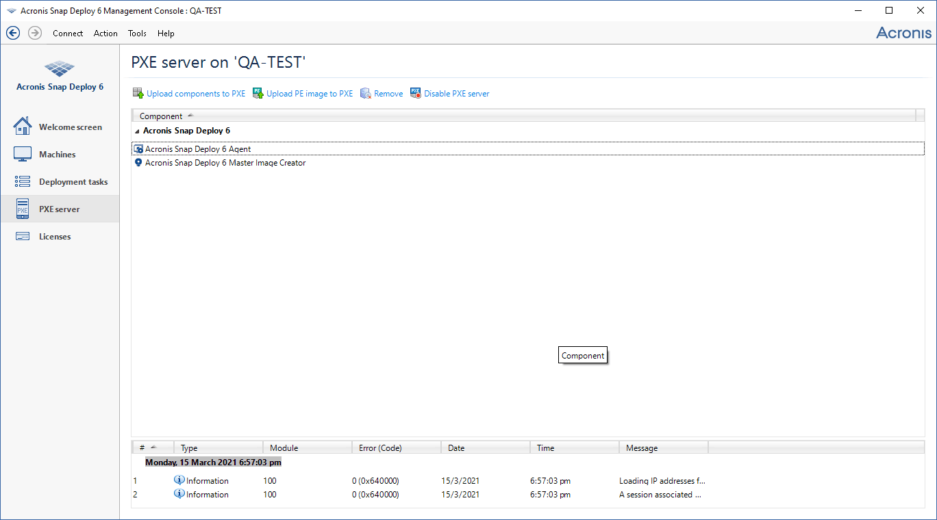 Acronis PXE Server の構成