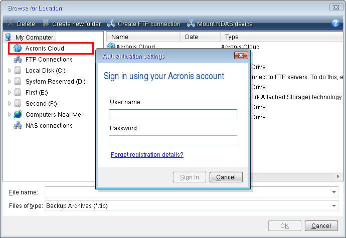 Recovering your system from Acronis Cloud