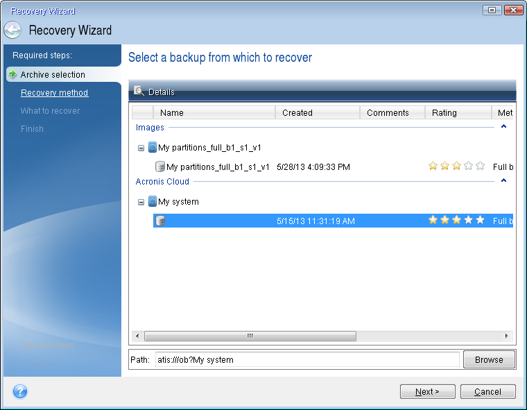 Recovering your system from Acronis Cloud