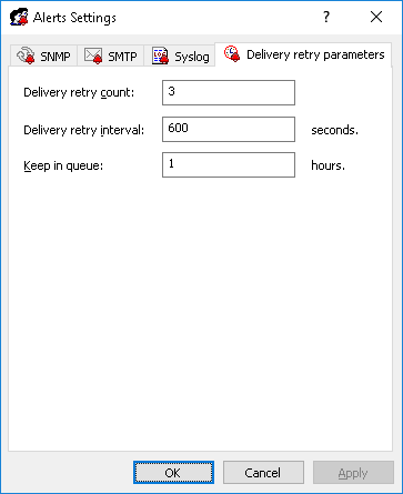 Alerts Settings: Delivery retry parameters